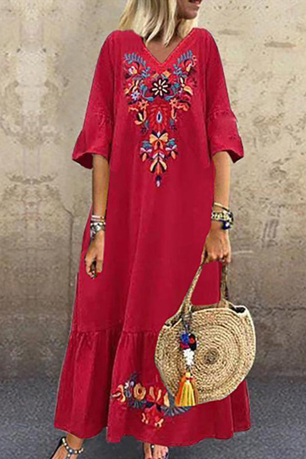 V-neck Embroidered Swing Dress – Mislish