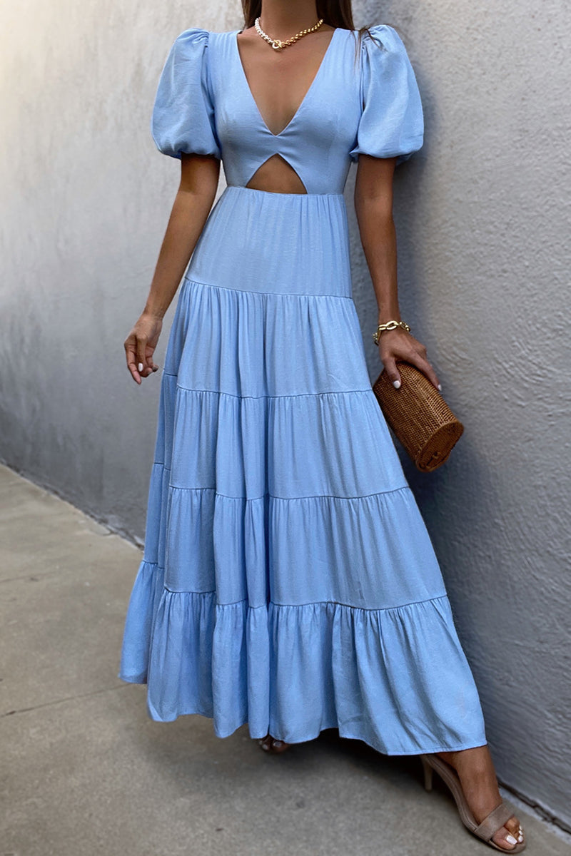 Blue Cut Out Backless A-Line Maxi Dress – Mislish