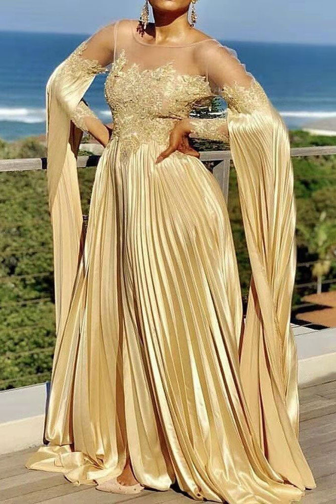 Chic Gold A-Line Evening Dress Formal Gown – Mislish