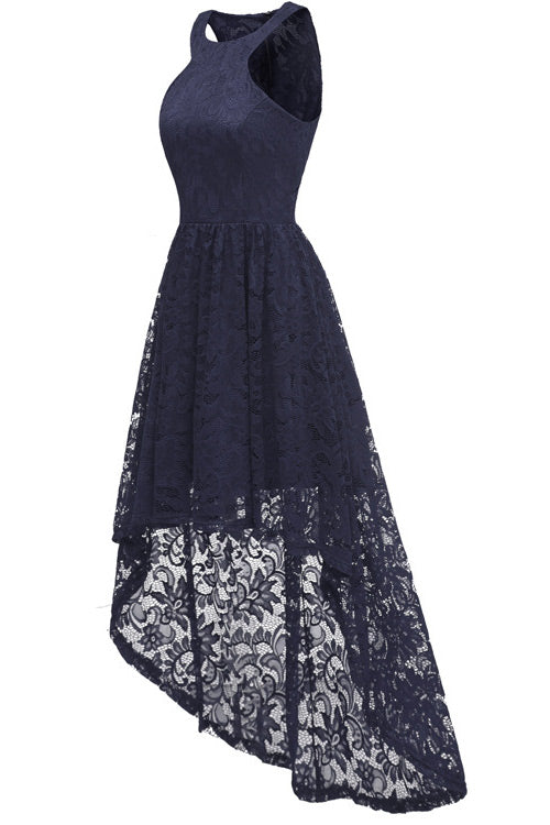 Dark Navy High Low Cut Out Lace Prom Dress – Mislish