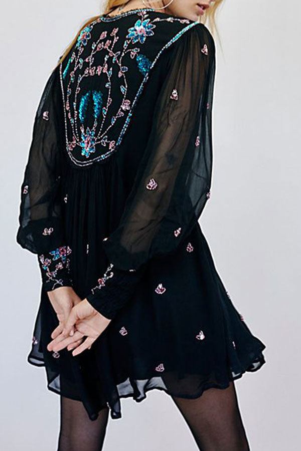 Black Embroidered Cutout Chiffon Mini Dress – Mislish