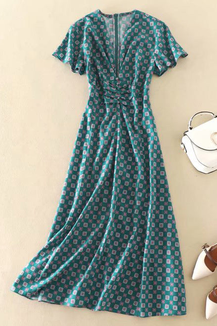 Kate Middleton V-neck Printed Midi Dress – Mislish