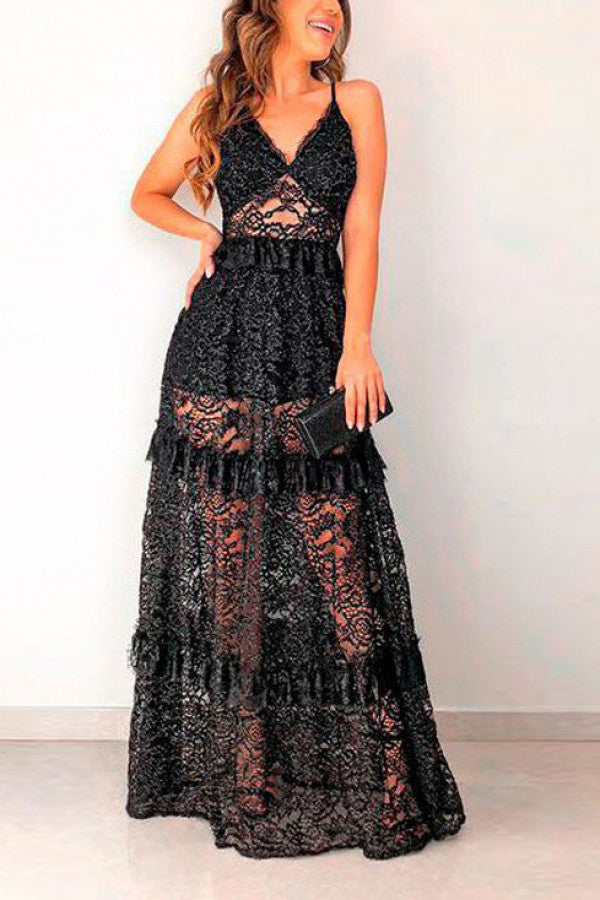 Lace Layered Cut Out Long Dress – Mislish