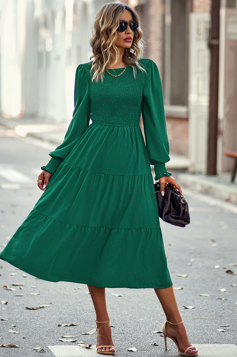 Midi Blue Long Sleeve A-Line Dress – Mislish