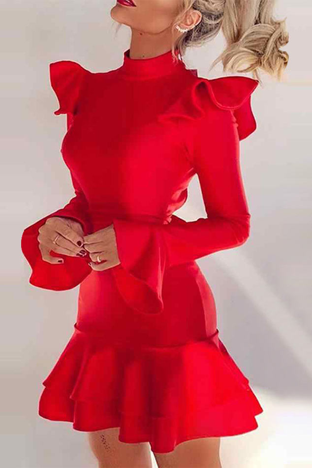 Mini Red Long Sleeve Party Homecoming Dress – Mislish