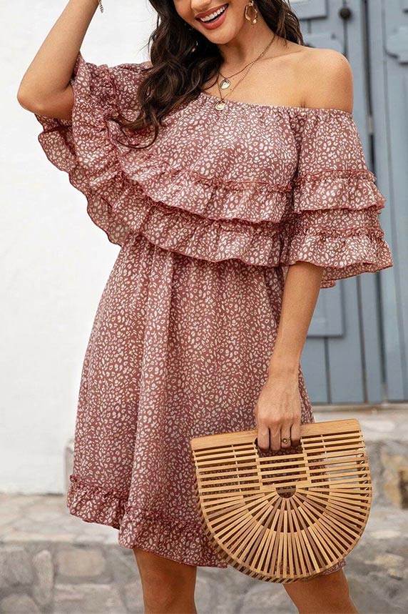 Off Shoulder Layered Ruffles Printed Dress – Mislish
