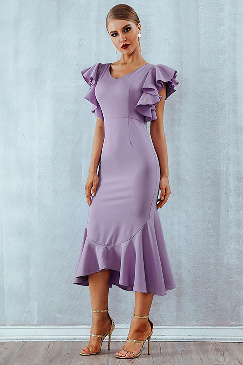 Purple Cross Back Mermaid V-neck Prom Dress – Mislish