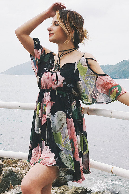 Ruffled Off-the-shoulder Spaghetti Straps Floral Dress – Mislish