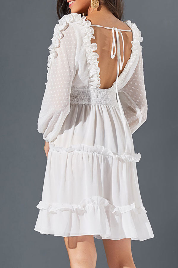 Cute V-neck Backless Ruffled Dress – Mislish